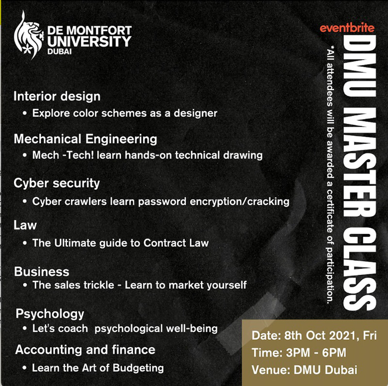 Free Master Class with certificate of participation - DMU Dubai - Dubai ...